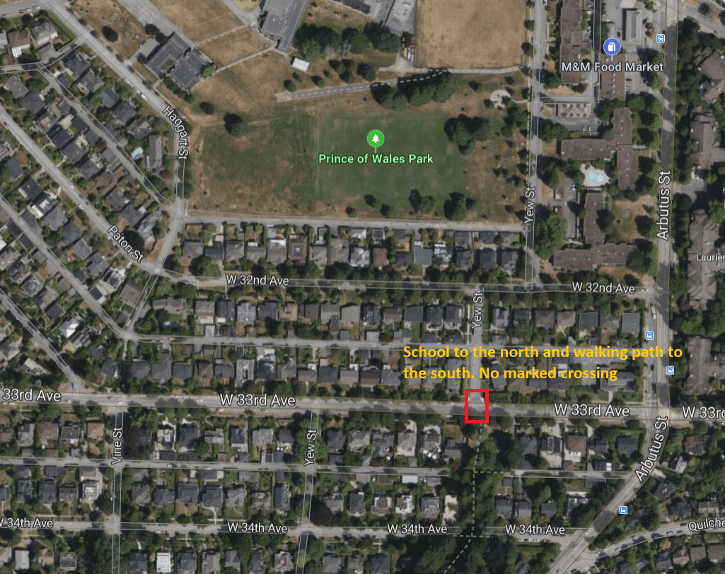 Would you like to see a marked crosswalk at W. 33rd Ave. and Yew St ...