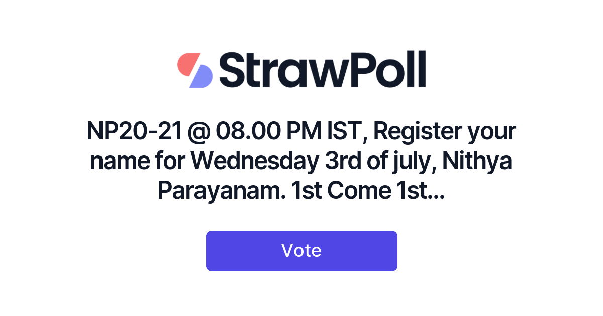 NP20-21 @ 08.00 PM IST, Register your name for Wednesday 3rd of july ...
