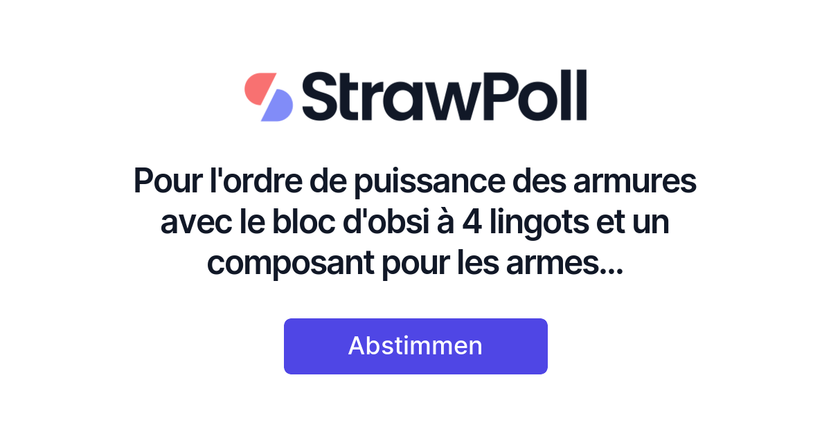 Pour l'ordre de puissance des armures avec le bloc d'obsi à 4 lingots ...